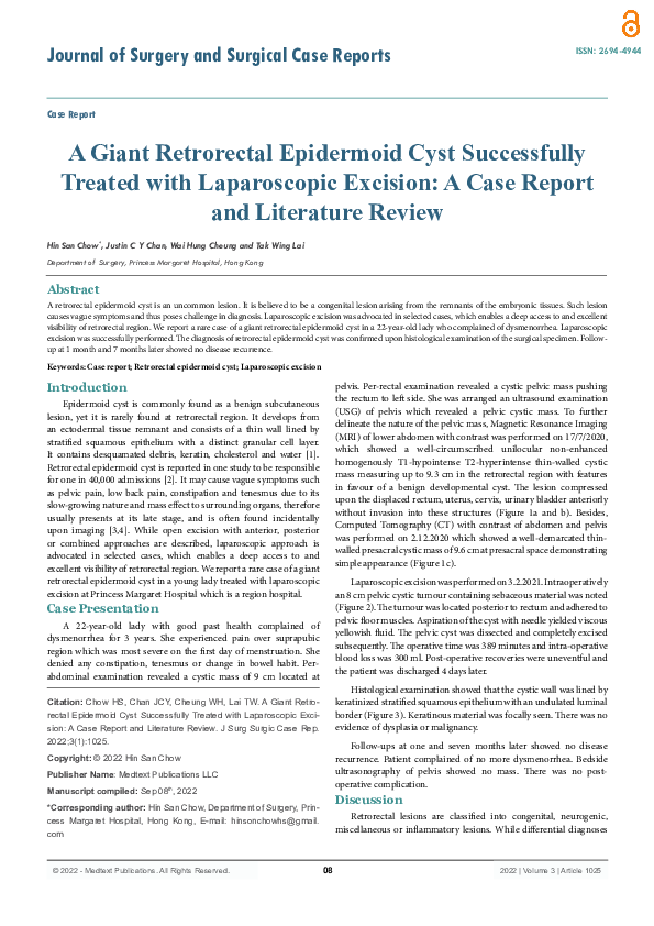 (PDF) A Giant Retrorectal Epidermoid Cyst Successfully Treated with ...