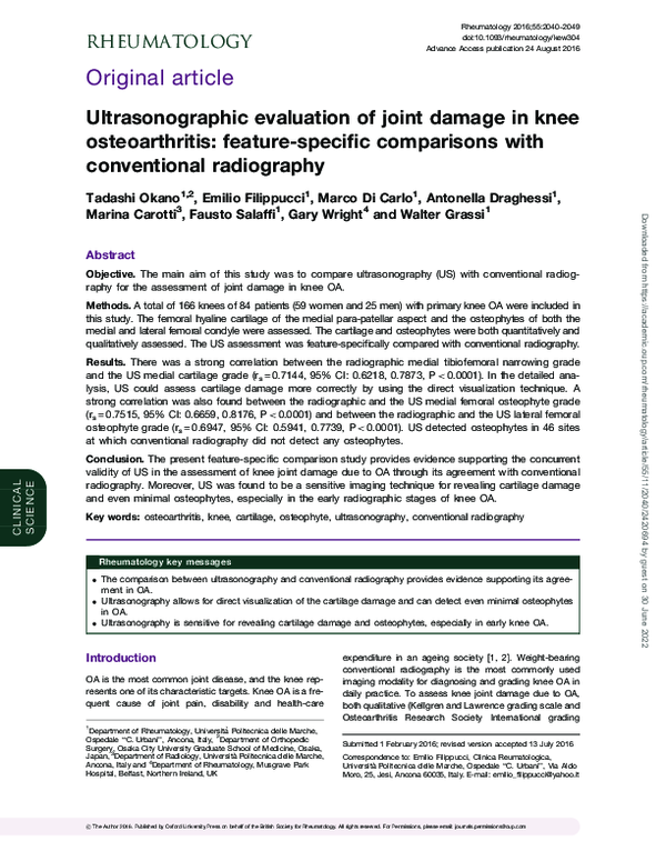 (PDF) Ultrasonographic evaluation of joint damage in knee ...