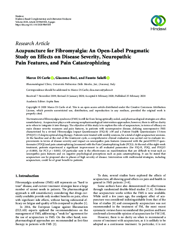 (PDF) Acupuncture for Fibromyalgia: An Open-Label Pragmatic Study on ...