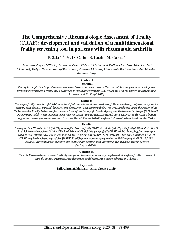 (PDF) The Comprehensive Rheumatologic Assessment of Frailty (CRAF ...