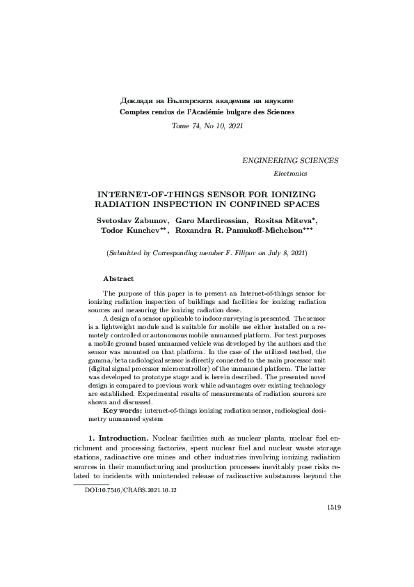 Pdf Internet Of Things Sensor For Ionizing Radiation Inspection In Confined Spaces 