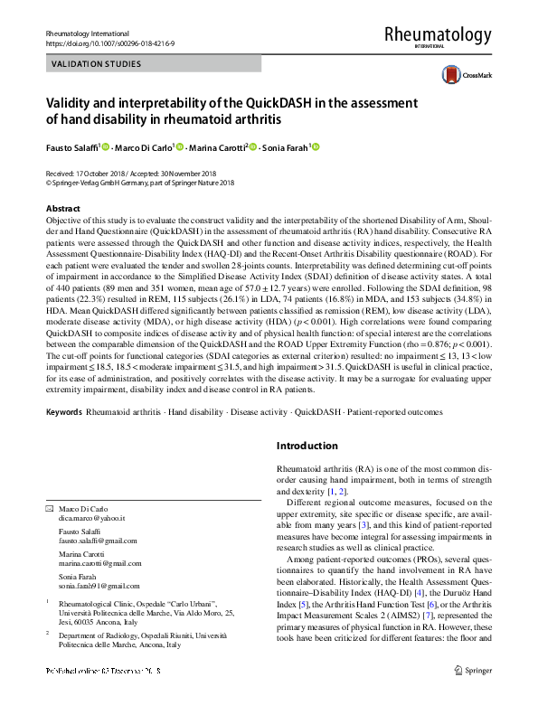 (PDF) Validity and interpretability of the QuickDASH in the assessment ...
