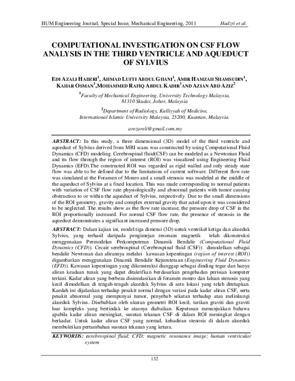 (PDF) Computational Investigation on CSF Flow Analysis in the Third Ventricle and Aqueduct of ...