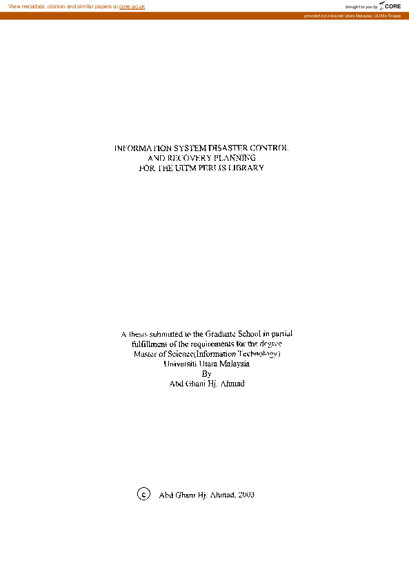 (PDF) Information System Disaster Control and Recovery Planning For The ...
