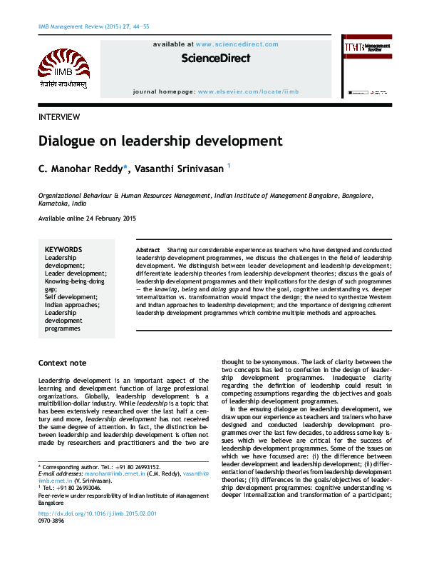 (PDF) Dialogue on leadership development