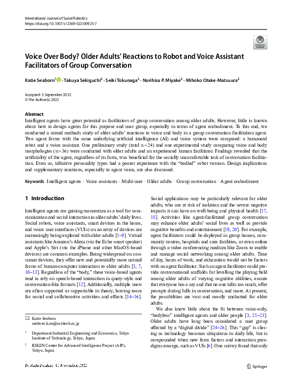 (PDF) Voice Over Body? Older Adults' Reactions to Robot and Voice ...
