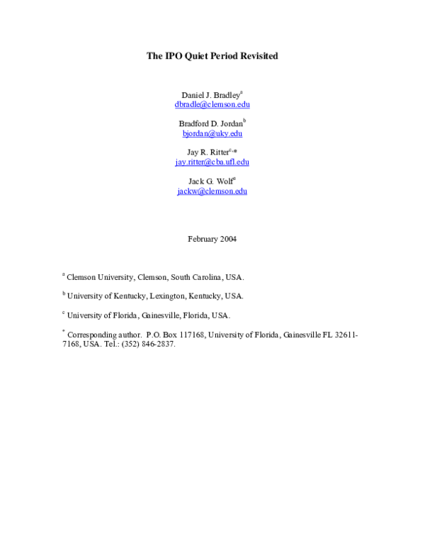 (PDF) The IPO Quiet Period Revisited