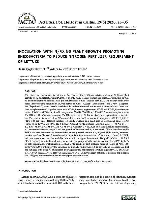(PDF) Inoculation with N2-FIXING Plant Growth Promoting Rhizobacteria ...