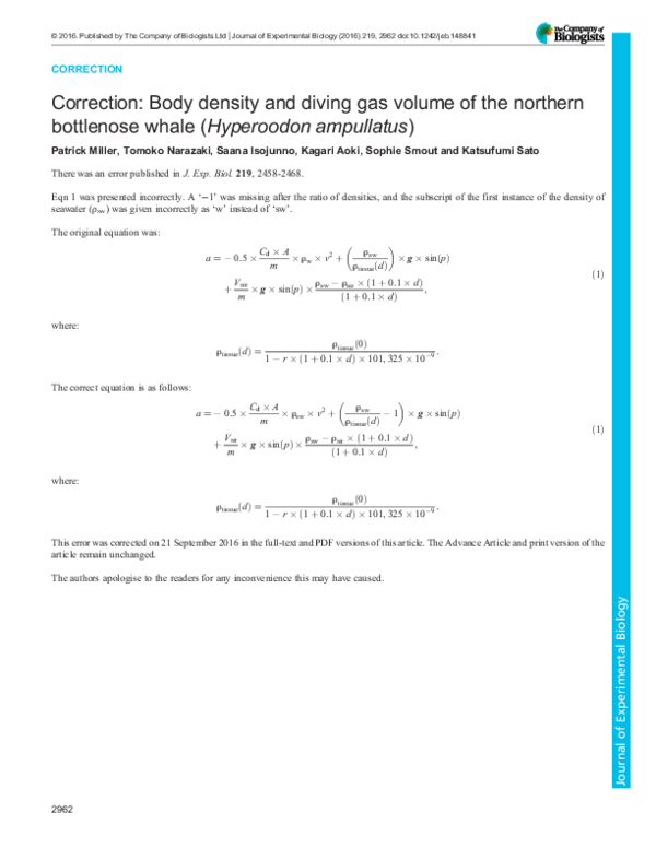 (PDF) Body density and diving gas volume of the northern bottlenose ...