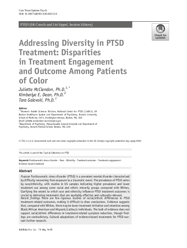 (PDF) Addressing Diversity in PTSD Treatment: Disparities in Treatment ...