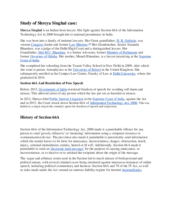 (PDF) Shreya Singhal Case: Free Speech and Cyberlaw