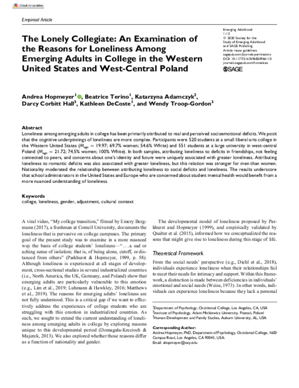(PDF) The Lonely Collegiate: An Examination of the Reasons for ...