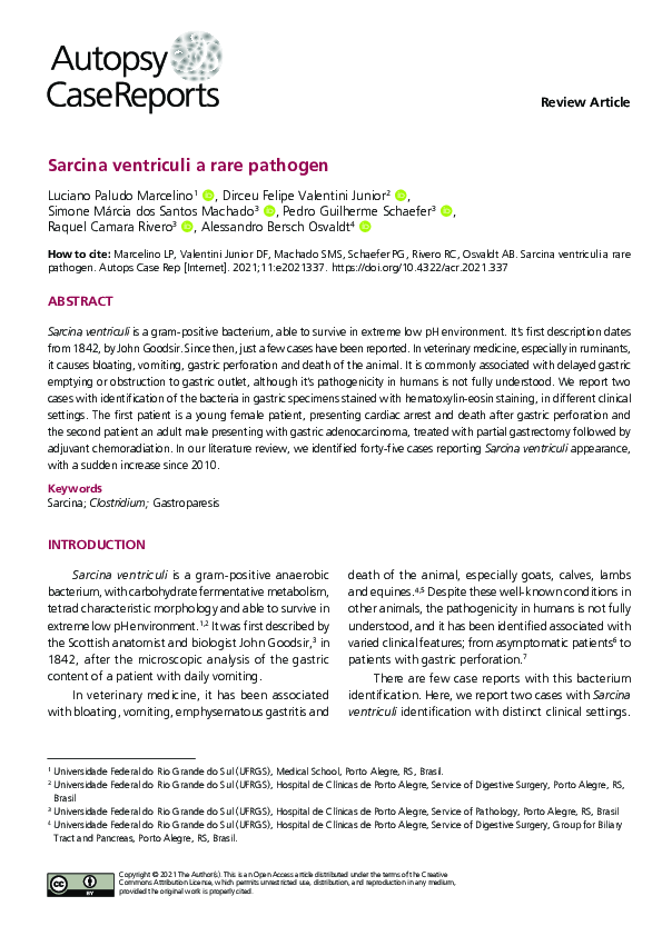 (PDF) Sarcina ventriculi a rare pathogen