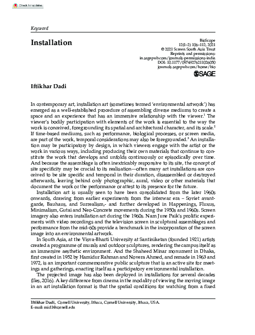 (PDF) Installation in South Asian Screen Studies