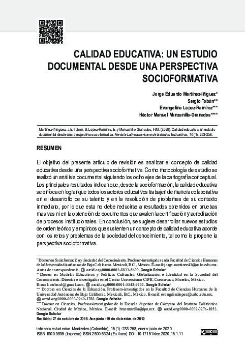 (PDF) Educational quality: documentary research from a socioformative ...