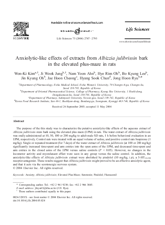 (PDF) Anxiolytic-like effects of extracts from Albizzia julibrissin ...