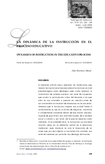 (PDF) La Dinámica de la Instrucción en el Proceso Educativo