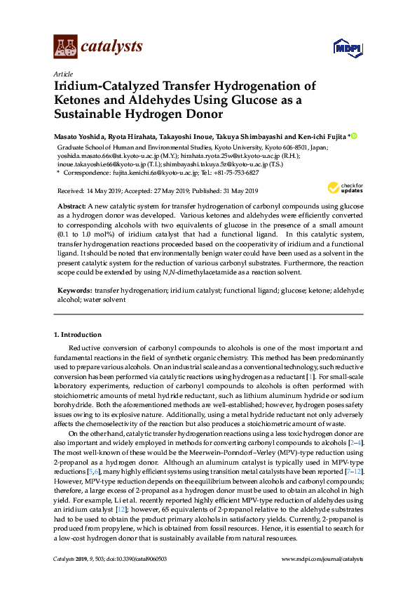(PDF) Iridium-Catalyzed Hydrogenation with Glucose