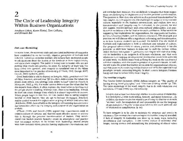 (PDF) The Circle of Leadership Integrity Within Business Organizations ...