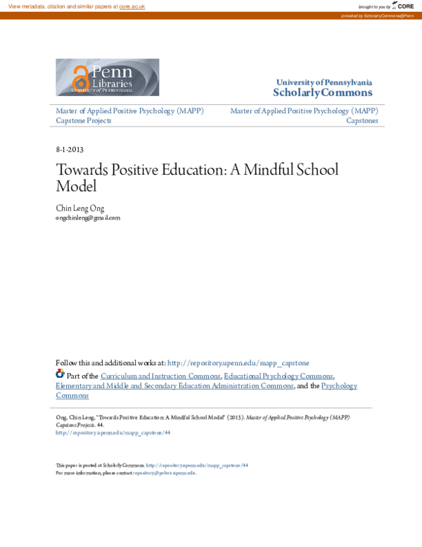 (PDF) Towards Positive Education: A Mindful School Model | Chin Leng ...