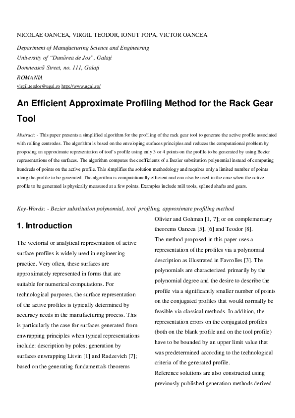 (PDF) An efficient approximate profiling method for the rack gear tool
