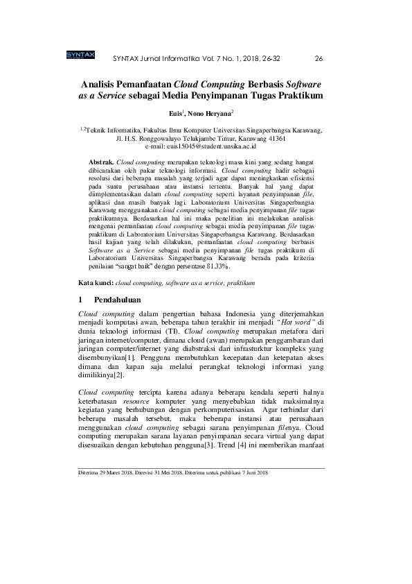 (PDF) Analisis Pemanfaatan Cloud Computing Berbasis Software as a Service sebagai Media ...