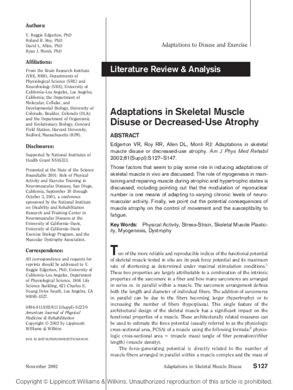 (PDF) Adaptations in Skeletal Muscle Disuse or Decreased-Use Atrophy