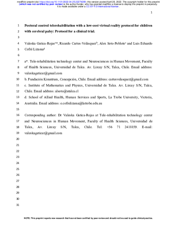 (PDF) Postural control telerehabilitation with a low-cost virtual ...