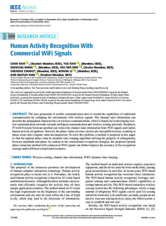 (PDF) Human Activity Recognition With Commercial WiFi Signals