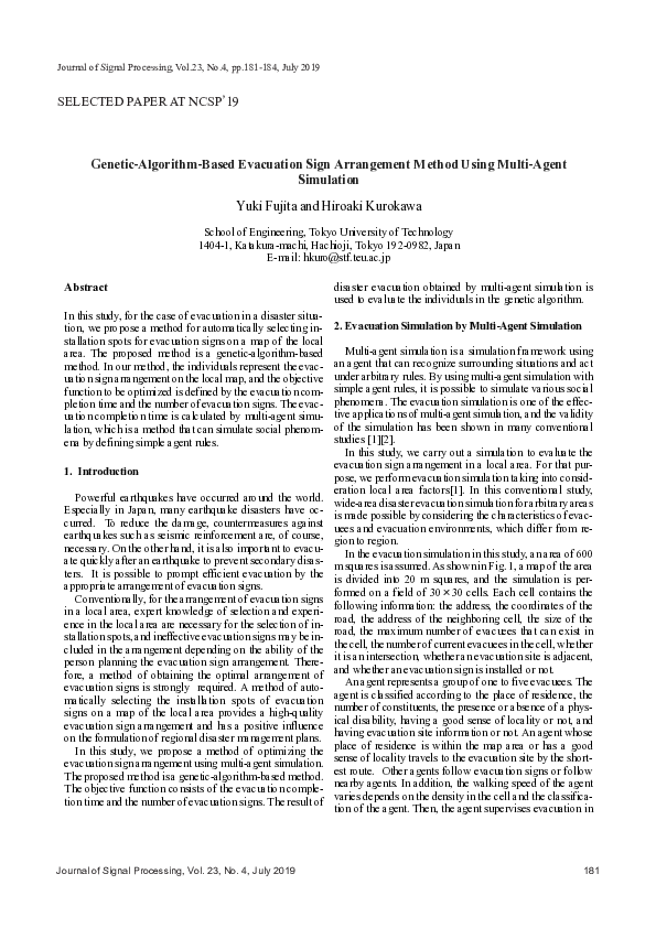 (PDF) Genetic-Algorithm-Based Evacuation Sign Arrangement Method Using Multi-Agent Simulation