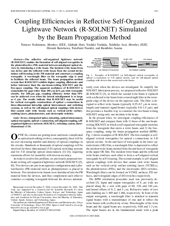 (PDF) Coupling efficiencies in reflective self-organized lightwave ...