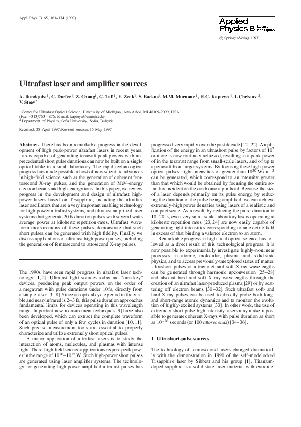 (PDF) Ultrafast laser and amplifier sources