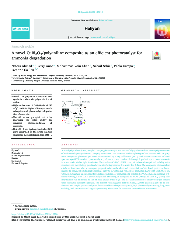 (PDF) A novel CuBi2O4/polyaniline composite as an efficient ...