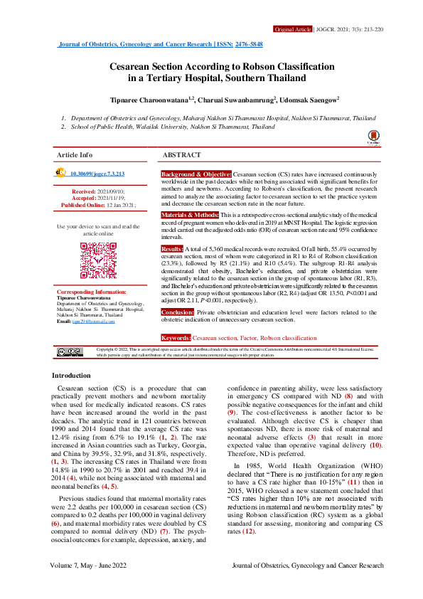 (PDF) Cesarean Section According to Robson Classification in a Tertiary ...