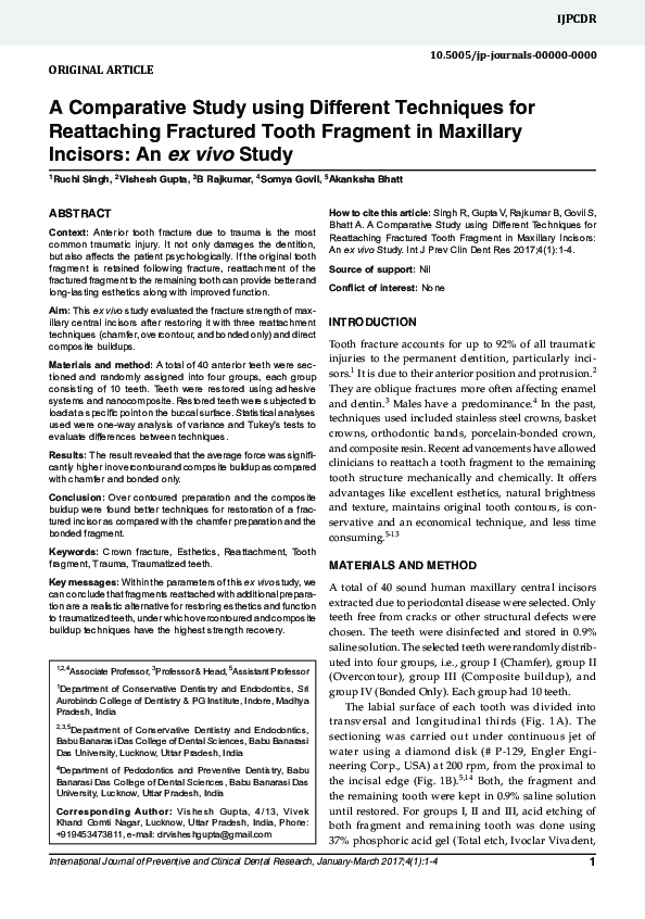 (PDF) A Comparative Study using Different Techniques for reattaching ...
