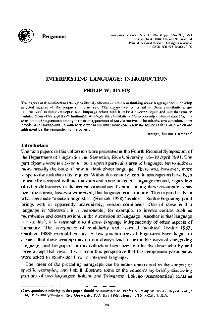 (PDF) Interpreting language: Introduction