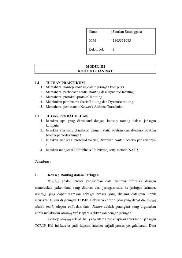 (DOC) MODUL III Routing dan NAT
