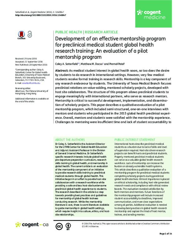 (PDF) Development of an effective mentorship program for preclinical ...