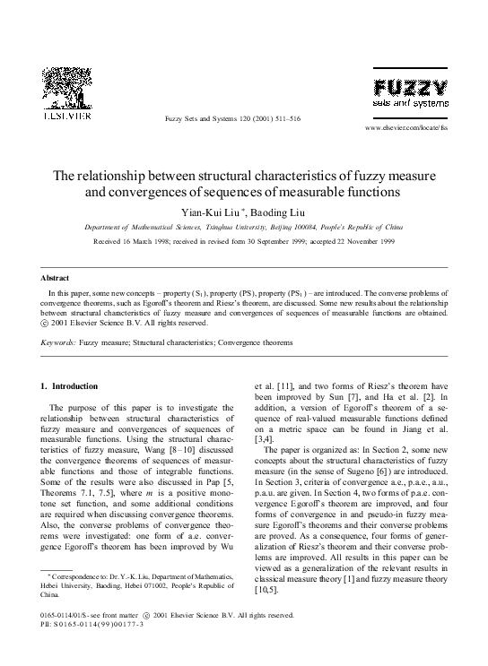 (PDF) The relationship between structural characteristics of fuzzy measure and convergences of ...