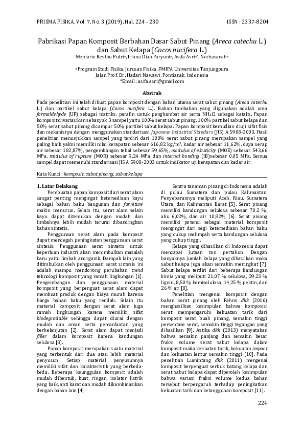 (PDF) Areca catechu L . ) dan Sabut Kelapa ( Cocos nucifera L . )