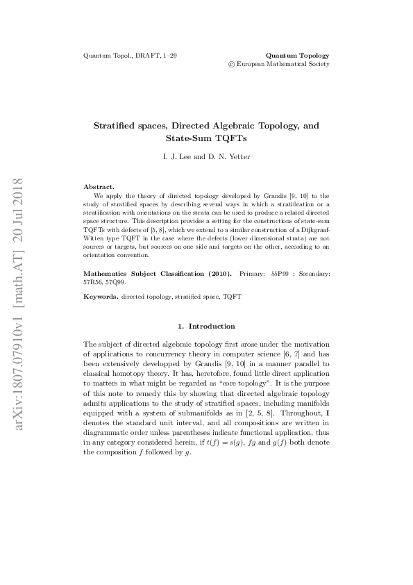 (PDF) Stratified spaces, directed algebraic topology, and state-sum ...