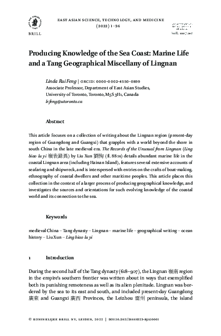 (PDF) Producing Knowledge of the Sea Coast: Marine Life and a Tang Geographical Miscellany of ...