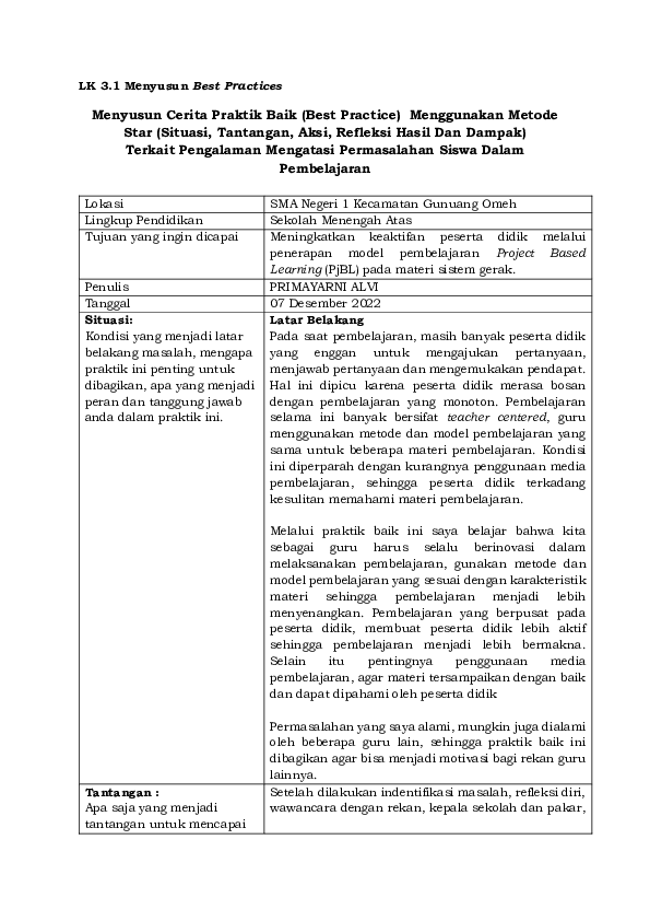 (PDF) Menyusun Cerita Praktik Baik (Best Practice) Menggunakan Metode ...