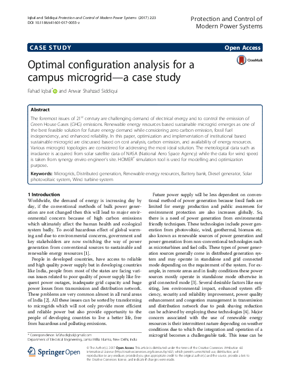 (PDF) Optimal configuration analysis for a campus microgrid—a case study