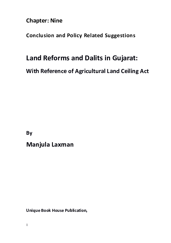 (PDF) Chapter: Nine Conclusion and Policy Related Suggestions: Land Reforms and Dalits in ...