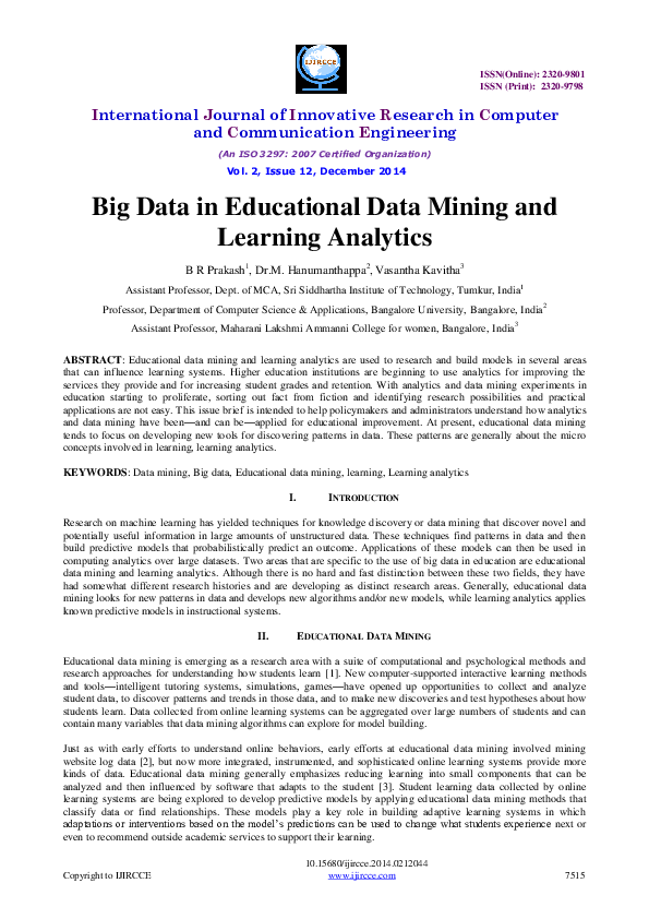 Pdf Big Data In Educational Data Mining Andlearning Analytics