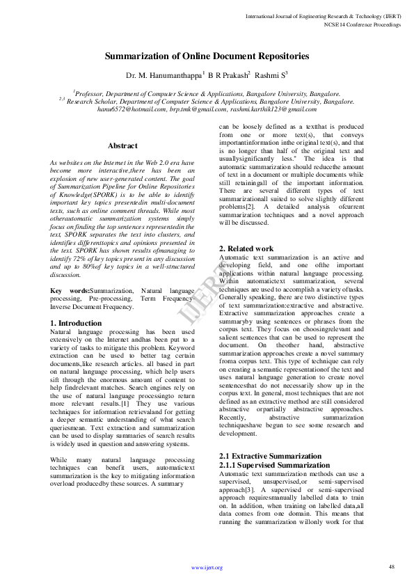 Pdf Summarization Of Online Document Repositories