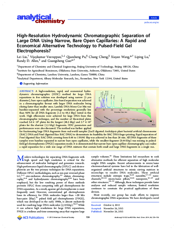 (PDF) High-Resolution Hydrodynamic Chromatographic Separation of Large DNA Using Narrow, Bare ...
