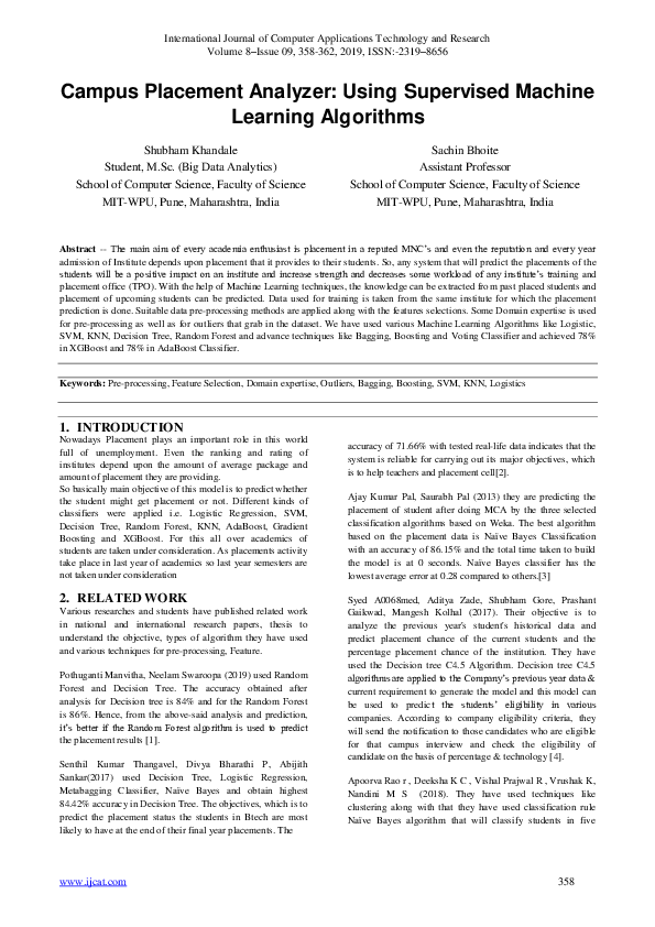 (PDF) Campus Placement Analyzer: Using Supervised Machine Learning Algorithms