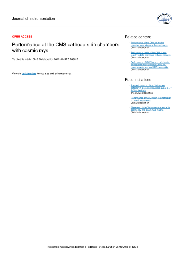 (PDF) Performance of the CMS cathode strip chambers with cosmic rays